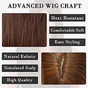 Doremiy Brown Wig with Bangs Natural Medium Length Straight Wigs for Women Heat Resistant Fiber Synthetic Wigs for Daily Cosplay