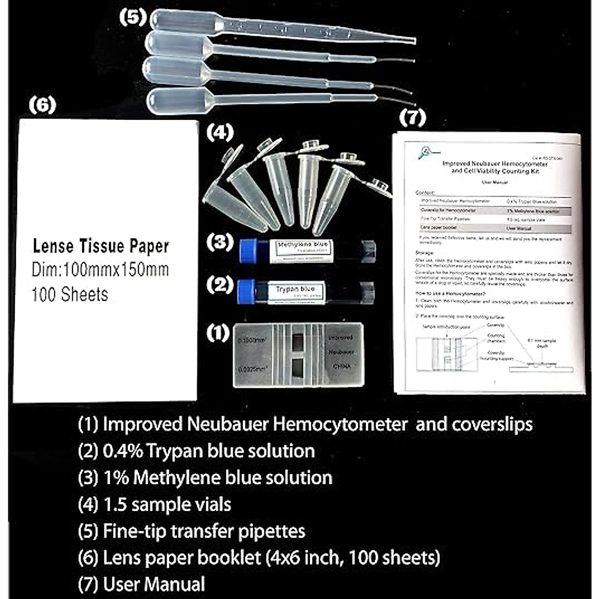 Rs' Science - Improved Neubauer Hemocytometer kit with Trypan Blue and Methylene Blue for Blood, Cell, Yeast Counting