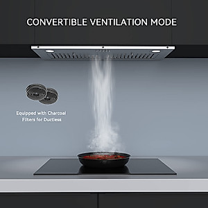 Hermitlux 30 inch Built-in/Insert Range Hood, 600 CFM 3 Speed Vent Hood, Ducted/Ductless Convertible, Stainless Steel Range Hoods with Bright LED Light, Baffle Filters and Charcoal Filters