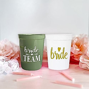 LADY&HOME Bachelorette Party Plastic Cups Bride Team Gifts Reusable Party Cups for Bridal Party(Sage Green)
