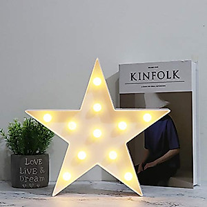 LED Marquee Star Signs Night Lights, Battery Operated Star Shaped Desk Table Lamp for Kids, Baby, Child, Girl Gift, Nursery Room, Wall Decor-Star(White)