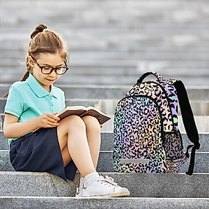 MNSRUU School Backpack with Chest Strap, Leopard Print Laptop Backpack, Travel Hiking Backpack for Boys Girls, Rucksack, Knapsack