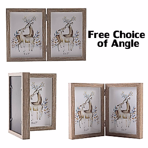 5x7 Picture Frames Double Hinged MDF Wood Grain Shadow Box with Glass Front Stand Vertical on Tabletop