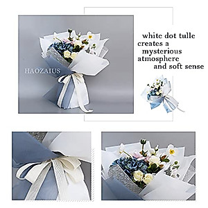 HAOZAIKEJI Wedding Flower Wrapping Paper, Tulle Floral Bouquet Wrappers Dot Mesh Wrap Material Translucent Gift Package Paper Florist Packaging Supplies for Birthday Holiday Graduation Bouquet
