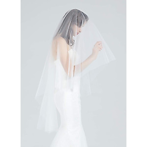 BEAUTELICATE Bridal Wedding Veil 1 Tier For Women Cut Edge Knee Chapel Length With Comb Ivory White