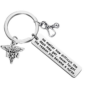 FUSTMW LVN Licensed Vocational Nurse Gifts Medical Caduceus LVN Keychain Stethoscope Charm LVN Jewelry Gift Medical Students Gift Nurse Graduation Gift (silver)