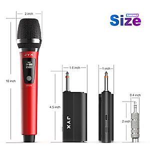 JYX Wireless Microphones, Dual UHF Handheld Dynamic Mic with Receiver, 6.35mm(1/4") Output,3.5mm (1/8") Adapter,160ft Range, Metal Rechargeable Karaoke Microphones for Party, Wedding, Class, Speech