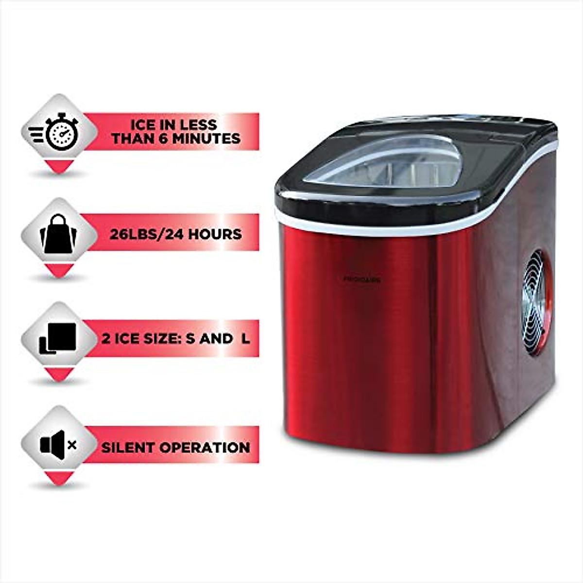 Frigidaire EFIC117-SSRED-COM Stainless Steel Ice Maker, 26lb per day, RED STAINLESS