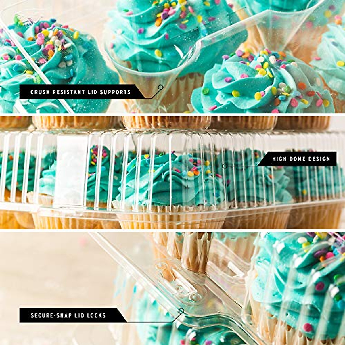 Royalux Cupcake Containers Plastic Disposable [12 Cavity x 24 Pack] - BPA Free Cupcake Boxes 12 - USA Made Cupcake Holder - High Dome Cupcake Container - Cupcake Holders Disposable Cupcake Carrier