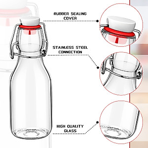 Flip Top Glass Bottles with Caps Beer Clear Swing Top Glass Vinegar Kombucha Bottles with Stoppers Airtight Lids for Wedding Themed Baby Shower Christmas Gifts(12 Pcs,3.38 oz)
