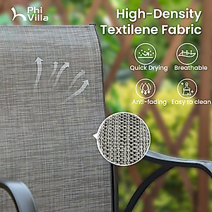 PHI VILLA Outdoor Swivel Bar Stools Set of 4, High Top Patio Bar Stools & Chairs with Armrest & Textilene Fabric for Outside, Grey