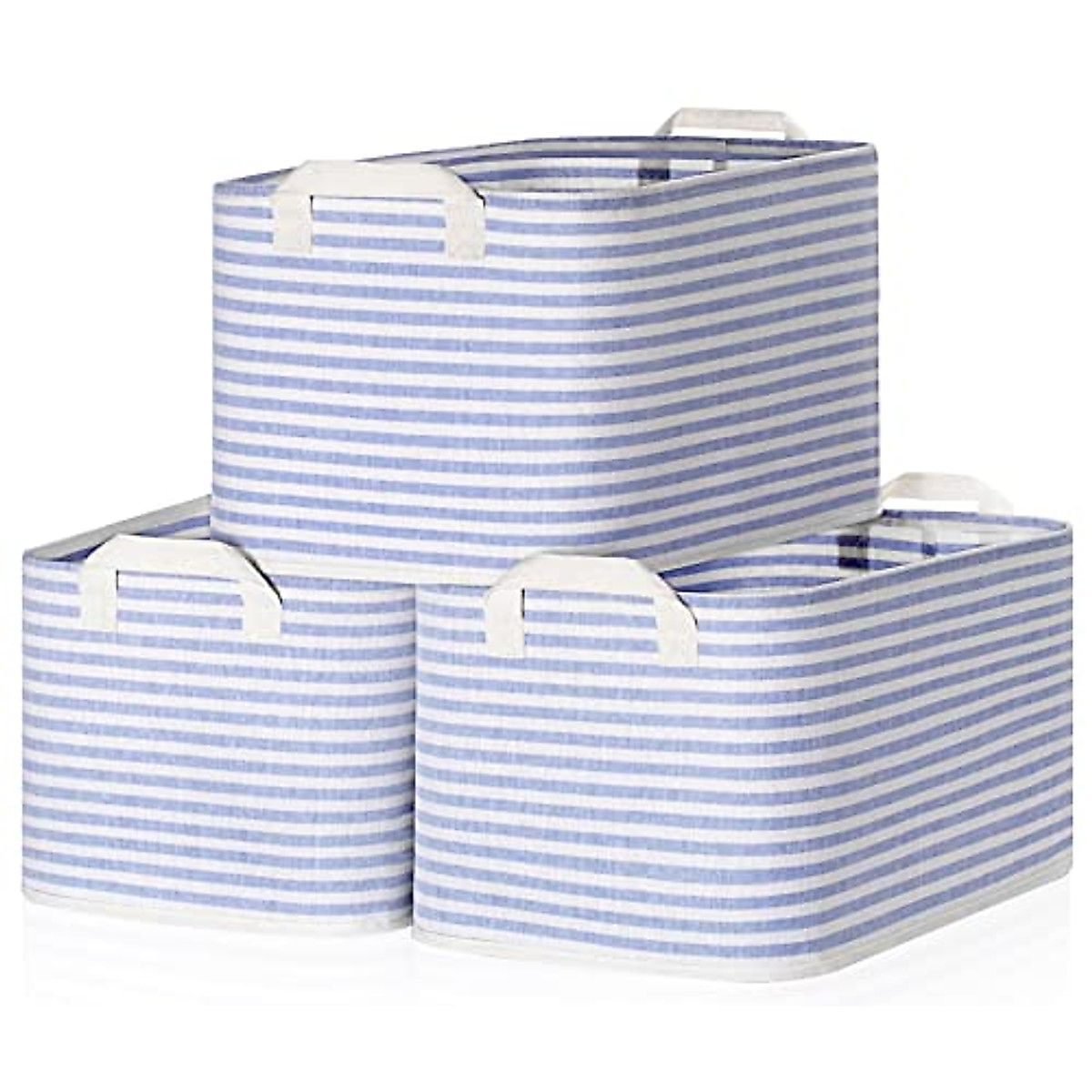 PFFVRP Storage Bins, Foldable Fabric Closet Storage Basket with Dual Handles, Strudy Storage Baskets for Shelves, Storage Boxes for Organizing, 3-Pack (Blue Stripes)