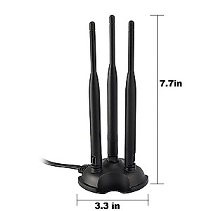 Eightwood 2.4GHz 5GHz Dual Band WiFi Antenna, 3 RP-SMA Connector WiFi 6 Antenna Magnetic Base for PC Desktop Computer, PCIe WiFi Card, WiFi Wireless Router, Mobile Hotspot, External WiFi USB Adapter