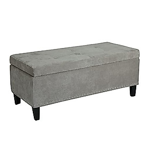 Homebeez Storage Ottoman Bench Tufted Foot Rest Stool with Nailhead Trim (Light Gray)
