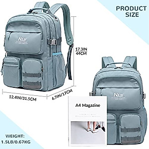 El-fmly Big School Backpack Bookbag for Teen Students, Multi Pockets Water Resistant Casual Daypack with 15.6 inch Laptop pocket for Travel (Grey Blue)