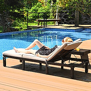 Tangkula Rattan Wicker Chaise Lounge Chair, Outdoor Patio Lounger Recliner Chair w/Adjustable Backrest, Heavy-Duty Reclining Chair Sunbed with Thick Zippered Cushion for Garden Yard Patio (1, Brown)