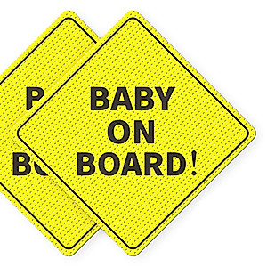 ASSURED SIGNS Baby On Board Sticker Sign - Essential for Cars - 2 Pack, 5" by 5" - Bright Yellow and SEE-THROUGH when Reversing - Best Safety Signs - Non-Magnetic Sticker - Durable and Strong Adhesive