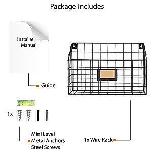 Wall35 Rivista File Holder Home Office Desk Organizer, Wall Mounted Wide Chicken Wire Mail Organizer and Magazine Holder, Metal, Black