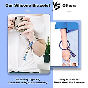 METURE Safety Keychain for Women Keychain Bracelet for Women with Personal Alarm Protection Accessories 9pcs Silicone Beaded Elastic Girl Keychain Set Girl Key Chains for Car Keys Blue