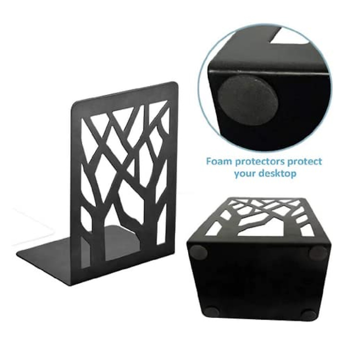 Ruoxian 3 Pairs Tree Branches Book Ends Metal Nonskid Bookends Heavy Duty Bookshelves Organizer Office Book Ends for Shelves, Bookend, Book Ends for Heavy Books (Black-3 Pairs)