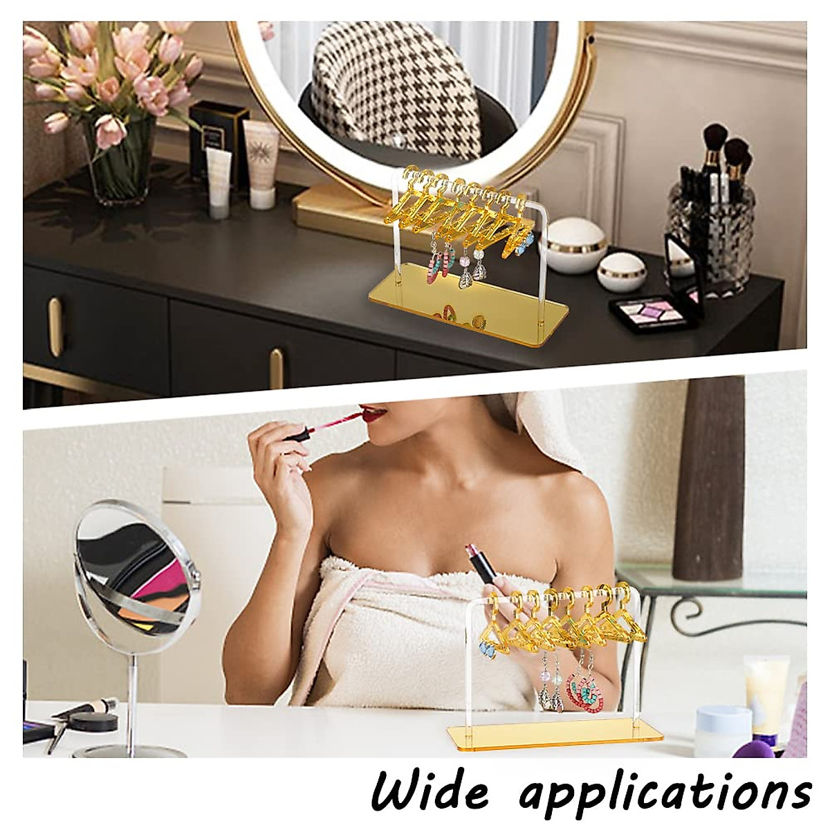 PH PandaHall Earring Holder Stand, Cloth-Horse Shape Jewelry Display Gold Dangle Earring Hanging Organizer Acrylic Ear Studs Display Rack for Retail Show Personal Exhibition, 2.3x5.9x4.2inch