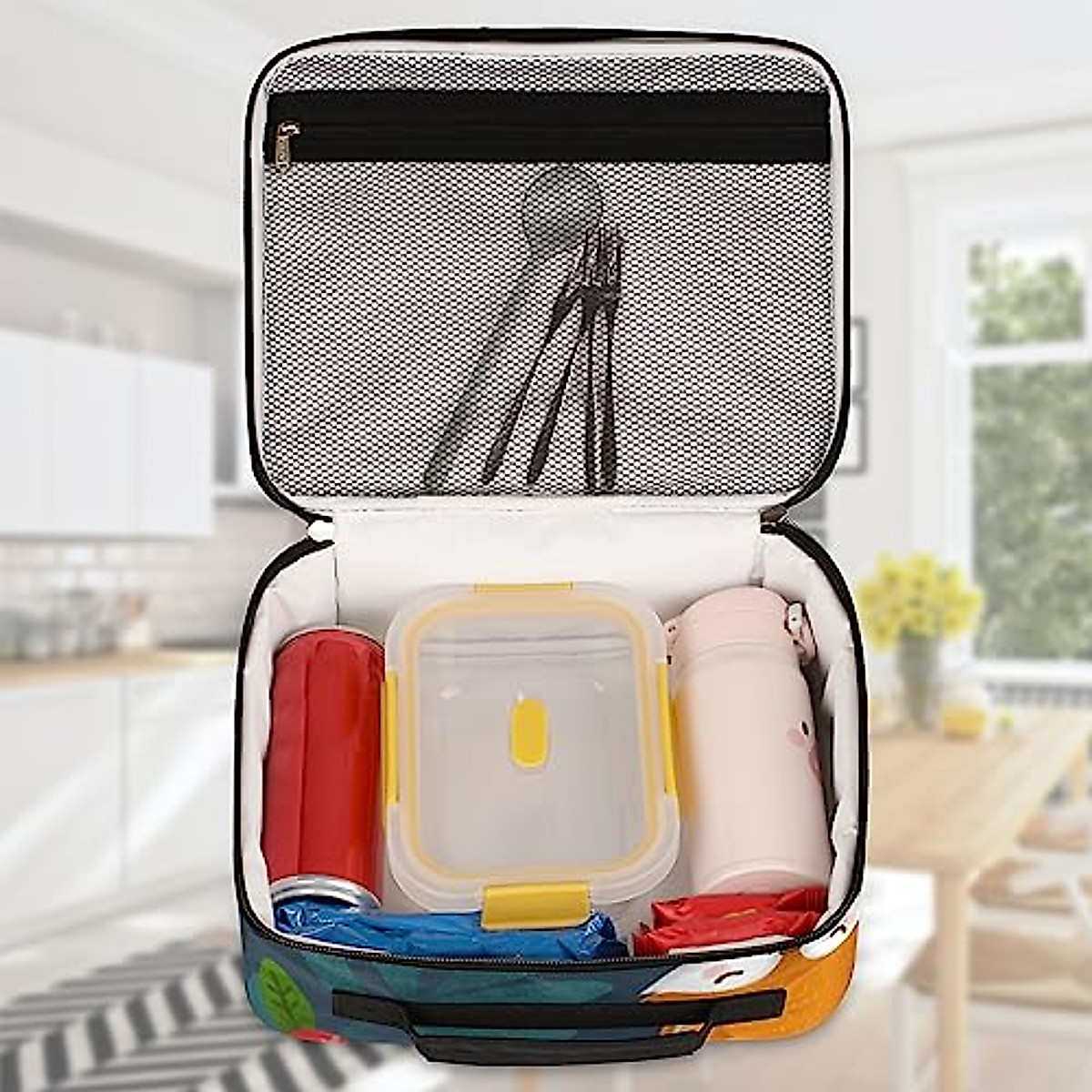 Cartoon Fox Berries Reusable Lunch Tote Bag Women Insulated Lunch Bag for Men Adult Leakproof Cooler Lunch Box for Work Office Travel Picnic