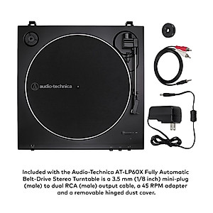 Audio-Technica AT-LP60X Fully Automatic Belt-Drive Stereo Turntable with Built-in Preamp and USB Output Vinyl Playback Bundle with 3-Inch Powered Studio Monitors Pair (Black) (3 Items)