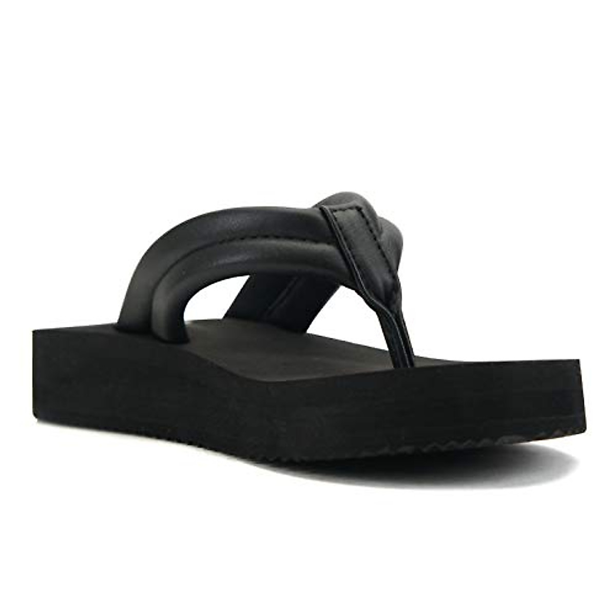Soda NINI ~ Women Fashion Light weight Wedge Flip Flop Fashion Puffy Thong Sandals (Black, numeric_10)