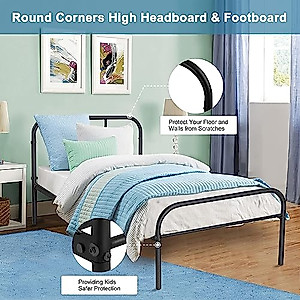 Voilamart Twin Bed with Storage with Headboard and Footboard, Black Metal Platform bed frame No Box Spring Needed,Twin bed frame for Kids