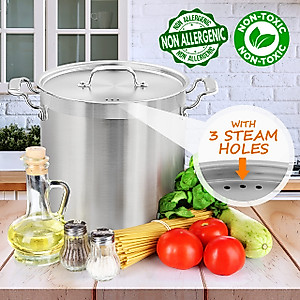 NutriChef 16-Quart Stainless Steel Stockpot - 18/8 Food Grade Heavy Duty Large Stock Pot for Stew, Simmering, Soup, Includes Lid, Dishwasher Safe, Works w/Induction, Ceramic & Halogen Cooktops