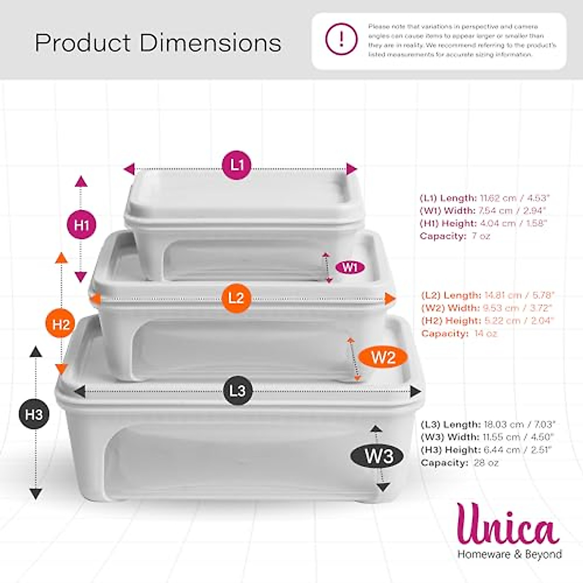 Unica Food Storage Containerwith Airtight Lid, Stackable Storage Boxes for Cereal, Snacks, BPA-Free, Microwave, Dishwasher & Freezer Safe, Set of 3, Blue, 7, 14, 18 oz, 4.5x4.5x2.51 in