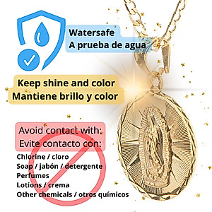 MXArtsCrafts - Virgen de Guadalupe round gold medal necklace, 14k gold laminated Chain with charm Our Lady of Guadalupe, Virgin Mary pendant Necklace, Religious Catholic Jewelry with gift box