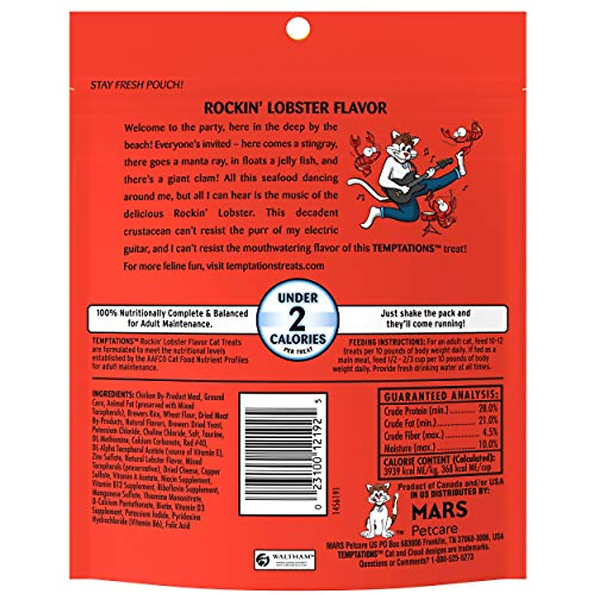 TEMPTATIONS Cat Treats Rockin' Lobster Flavor, (10) 6.3 oz. Pouches , 10 count