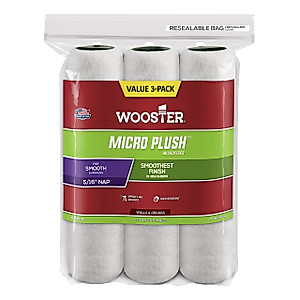 Wooster R335-9 Micro Plush Roller Cover with 5/16" Nap (3 Pack), 9 inches, White
