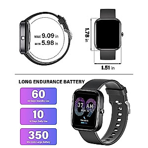 Vikie Smart Watch, Call Function, 2.0" Screen, IP67 Waterproof Smartwatch for iPhone & Android Phones with Bluetooth, Voice Assistant, Heart Rate/Blood Oxygen Monitor Fit Tracker for Women Men (Black)