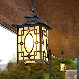 WHYA 30cm Victoria Retro Chain Adjustable Ceiling Pendant Lamp Aluminum Glass E27 Exterior Rainproof Hanging Lantern European Villa Garden Courtyard Porch Terrace Outdoor Droplight Chandelier