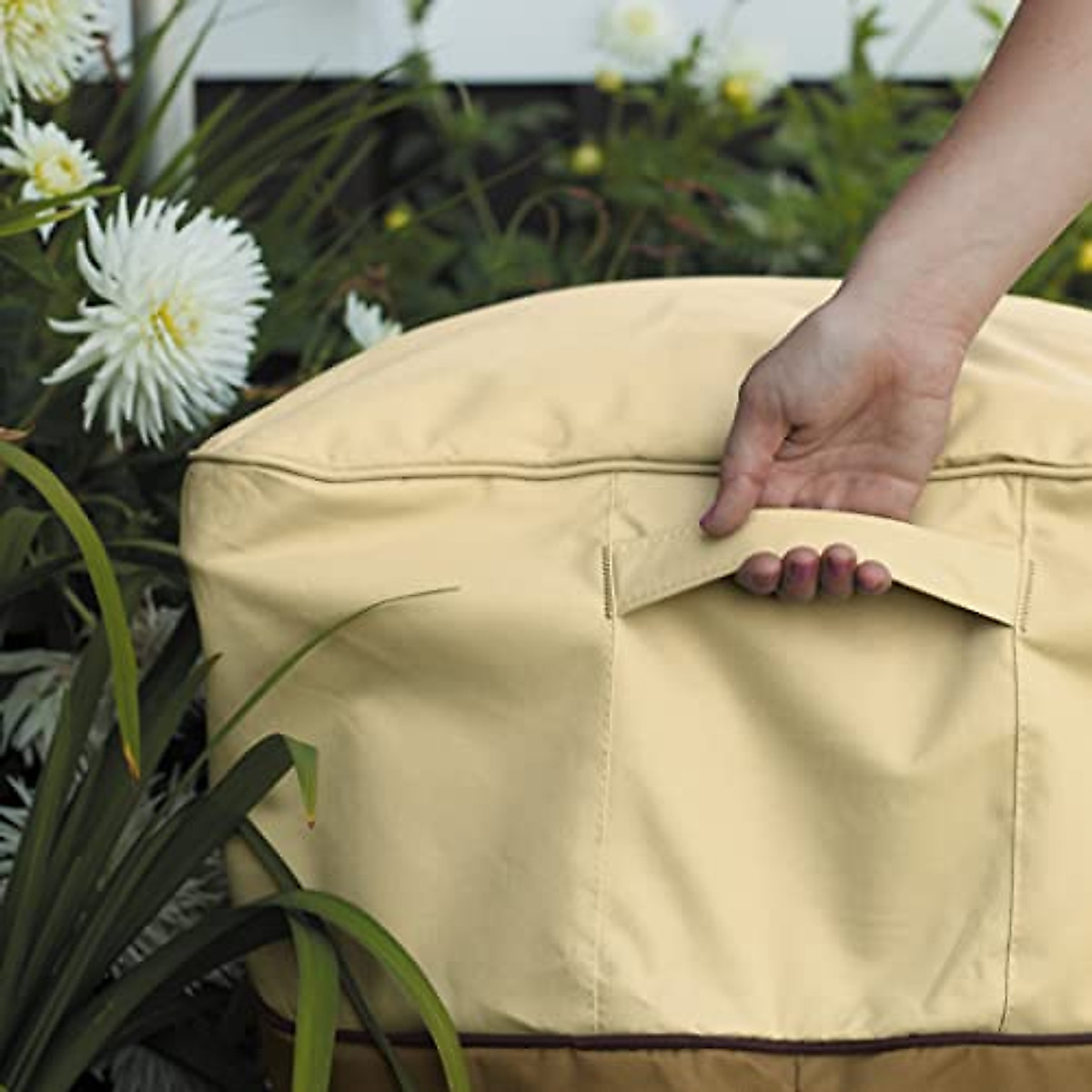 Classic Accessories Veranda Water-Resistant 26 Inch Rectangular Patio Ottoman/Side Table Cover, Pebble/Bark/Earth