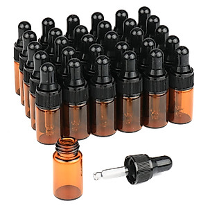Amber Glass Dropper Bottles 30 Pcs Mini 1ml 2ml 3ml Essential Oils Dropper Bottles Refillable Perfume Fragrance Cosmetics Glass Dropper Pipette Bottles Vial Container (3ml)