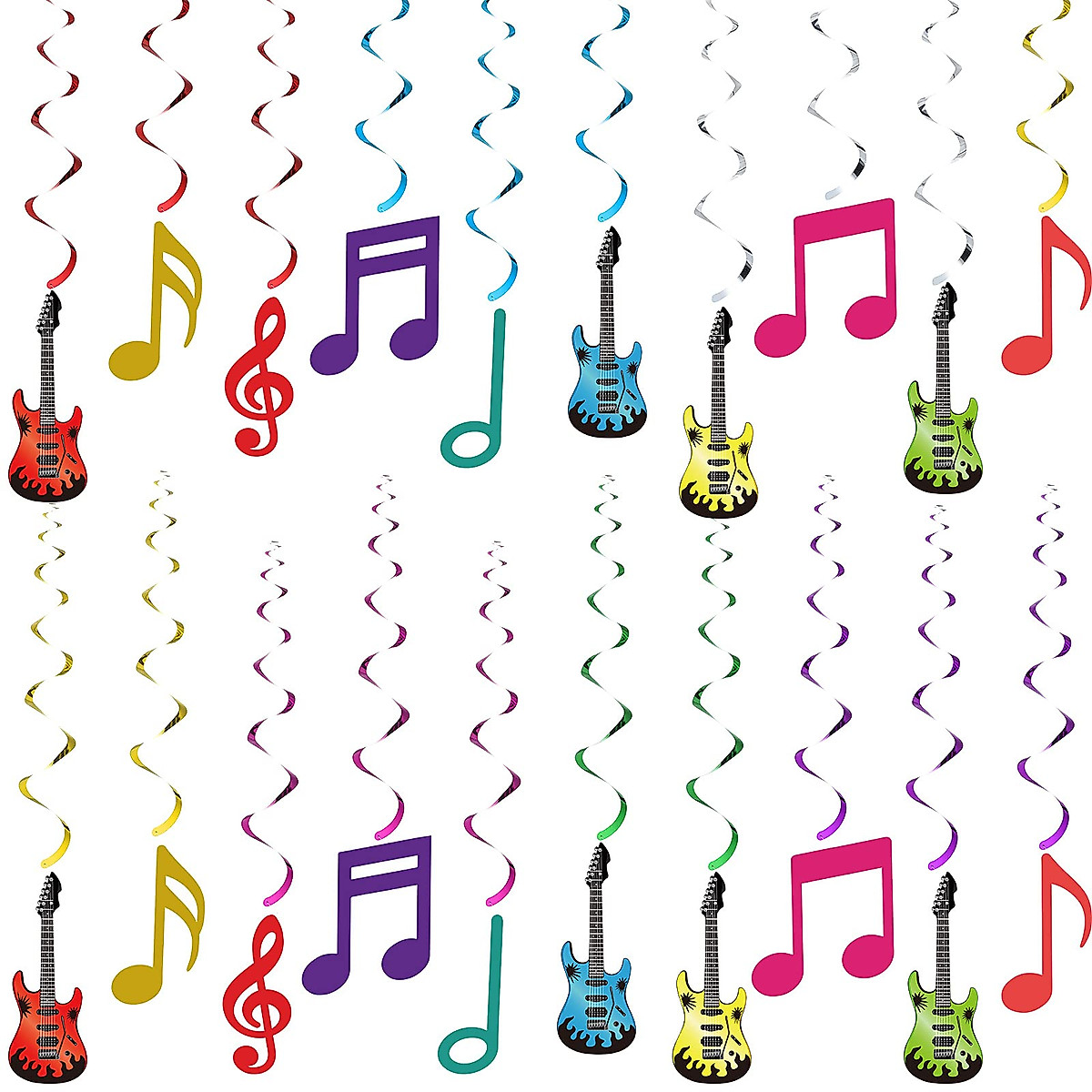 30 Pieces Music Party Decorations, Colorful Music Note Guitar Sign Foil Hanging Swirls Ceiling Streamers for Music Concert Theme Birthday Party Guitar Rock Music Birthday Wedding Party Supplies