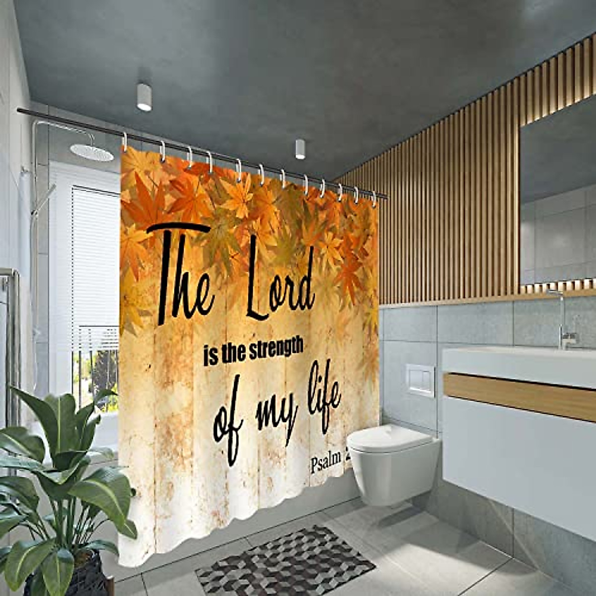 Gold Maple Leaves Shower Curtain Bible Verse Scripture Quotes Bath Curtain Accessories with 12 Hooks Polyester Fabric 66x72 in YLMYEA47