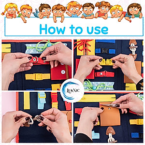 LukNic Busy Board Montessori and Sensory for Toddlers Toys for Children Learning Tool for Kids Portable Blue Felt Bag with Zipper Clock Activiti Kit