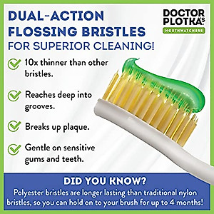 MOUTHWATCHERS - Manual Toothbrushes - Clean Teeth for Adult - 4 Count - Floss Bristle Silver - Invented by Doctor Plotka's - Variety