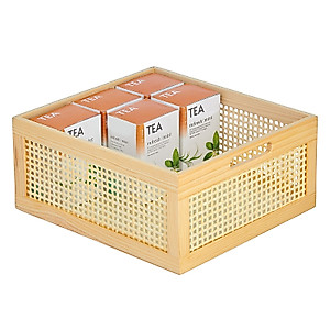 mDesign Medium Decorative Wooden Crate Storage Box, Rustic Pine Wood Organizer Bin Basket w/Built-In Handles for Kitchen Pantry, Cupboard, Cabinet, Counter, Home Sort Collection - Natural Pine