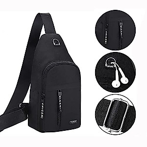 Men's Strap Bag Crossbody Backpack with Headphone Hole Waterproof Chest Bag Hiking Backpack