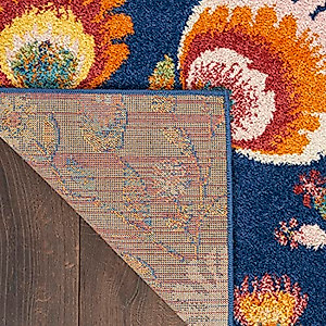 Nourison Allur Floral Navy Multicolor 2' x 3' Area -Rug, Easy -Cleaning, Non Shedding, Bed Room, Living Room, Dining Room, Kitchen (2x3)