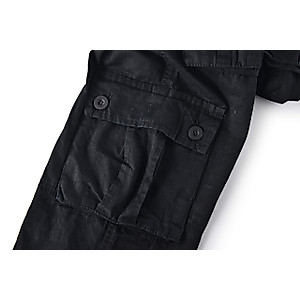 Leward Men's Cotton Casual Military Army Cargo Camo Combat Work Pants with 8 Pocket (32, Black)