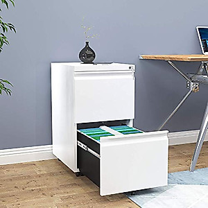 YITAHOME 2-Drawer Vertical File Cabinet with Lock, 20” Deep Mobile Metal Filing Cabinet for Legal/Letter Size, 20” Height Pre-Built Office Storage File Cabinet Except Wheels Under Desk - White