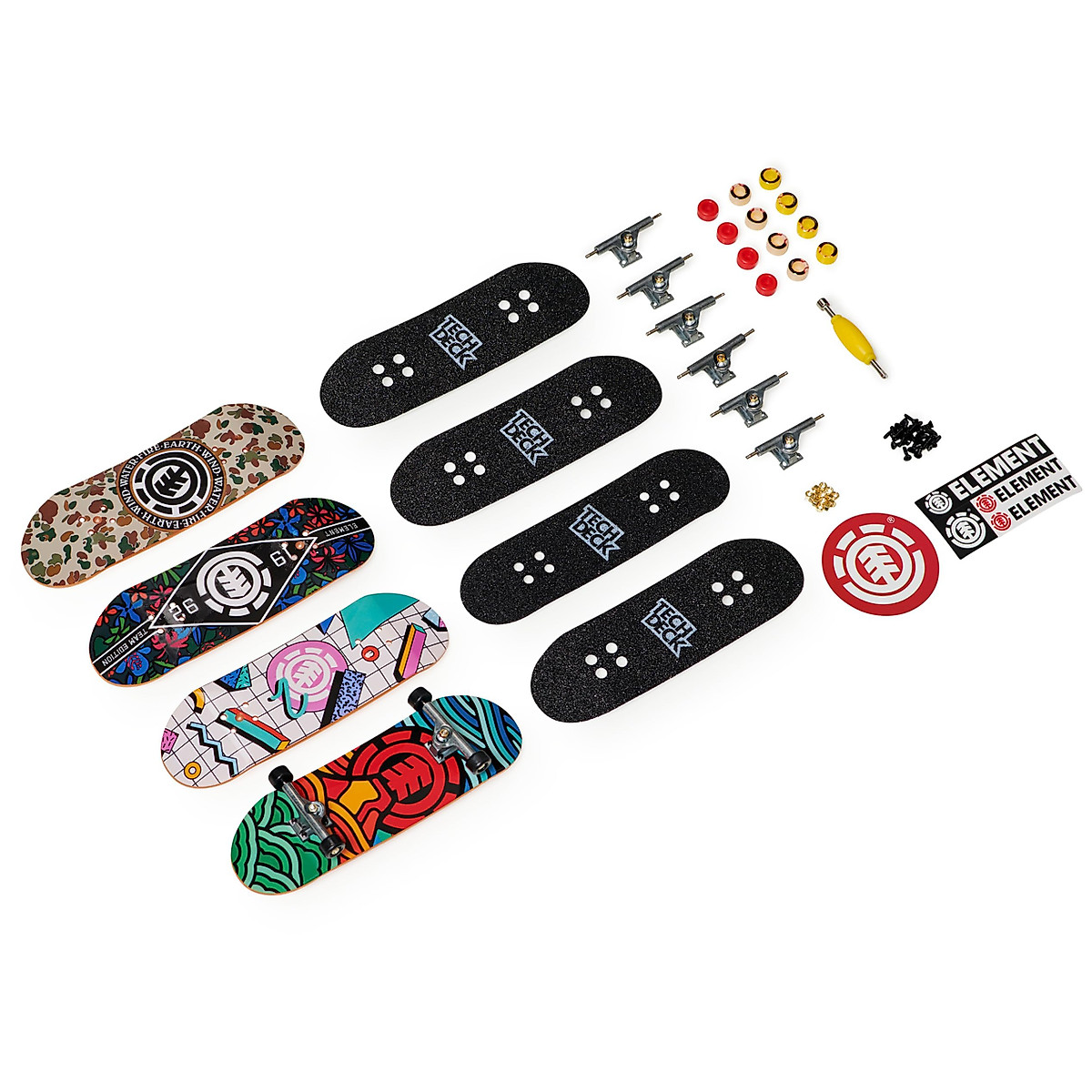 TECH DECK, Ultra DLX Fingerboard 4-Pack, Element Skateboards, Collectible and Customizable Mini Skateboards, Kids Toy for Ages 6 and up