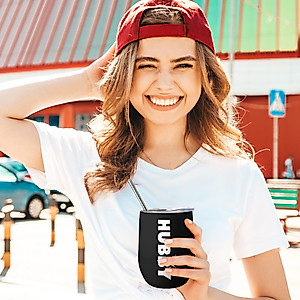 KAIRA Gift for Husband from Wife,Hubby Husband Nutrition Facts Insulated Funny Wine Tumbler,12 Oz with Lid Vacuum Stainless Steel Double Wall Coffee Travel Mug,Idea for Men(Black) (Pack of 1)