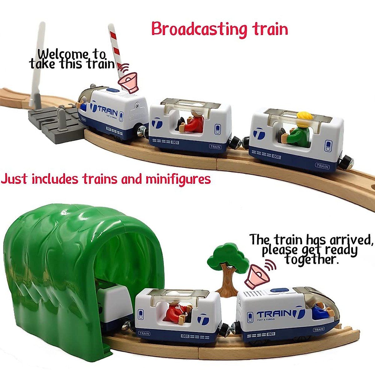 Battery Operated Broadcasting Train Magnetic Carriages Inter City Train Toys with Passenger and Driver for Wooden Train Track Toys Car for Toddlers 3 4 5 Year Old Kids (No-Include Battery Tracks)